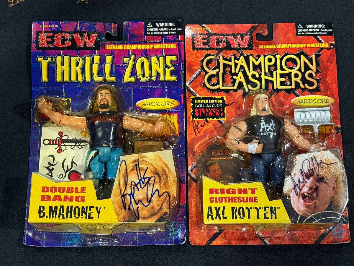 ECW original wrestling figure set of 2x signed Axl Rotten & B. Mahoney ...