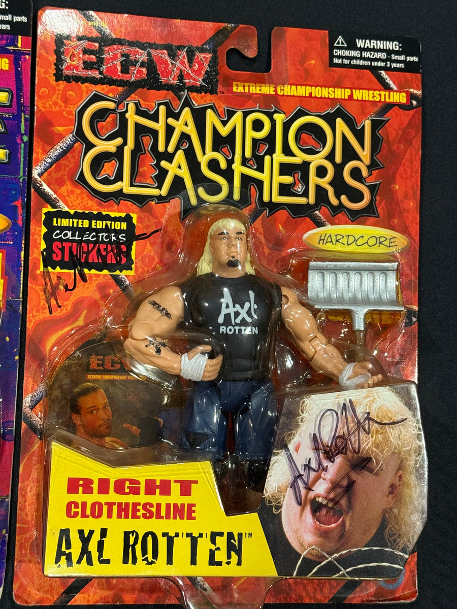 ECW original wrestling figure set of 2x signed Axl Rotten & B. Mahoney ...